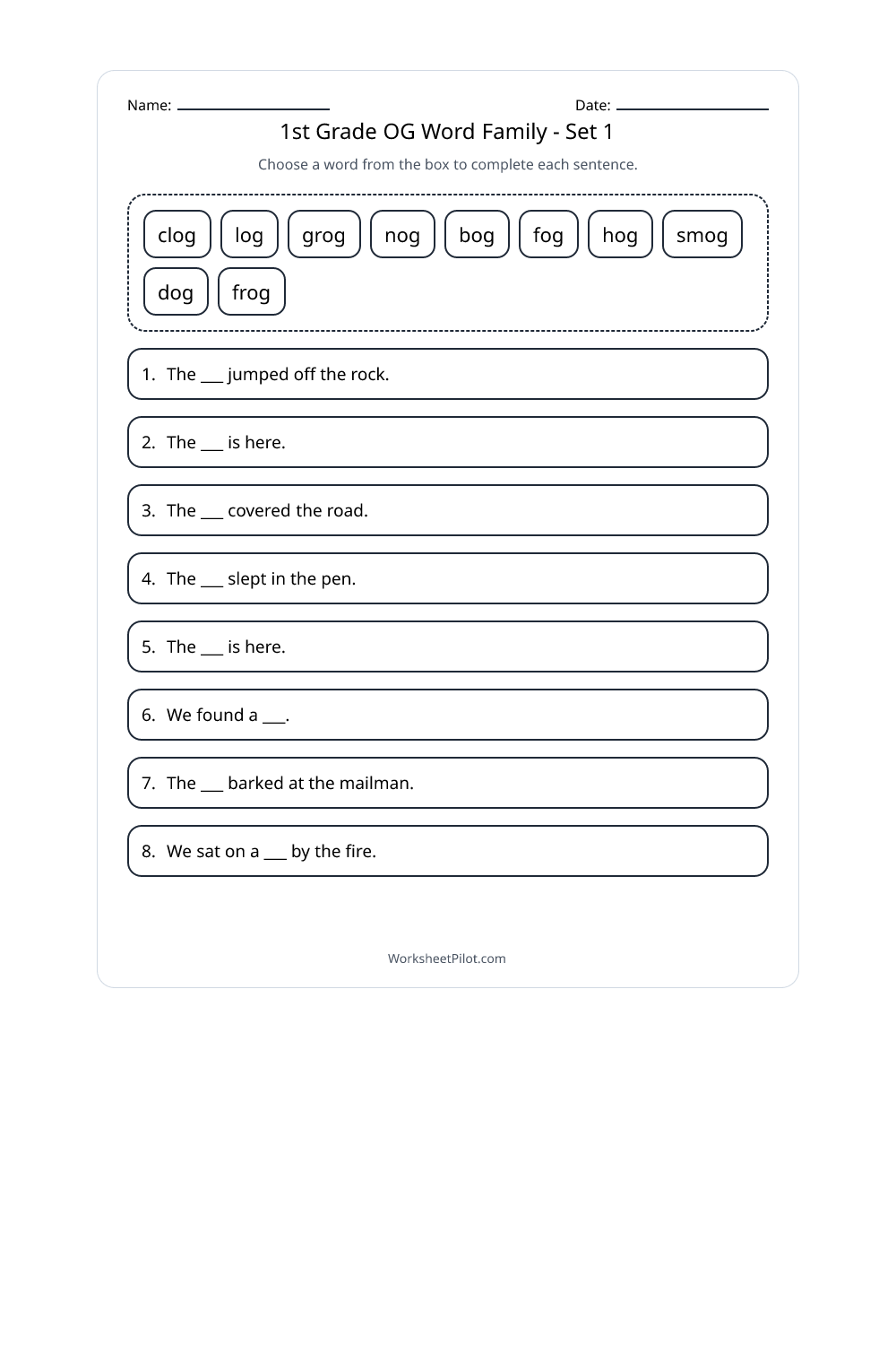 1st Grade OG Word Family - Set 1 - Free Printable Worksheet | Worksheet ...