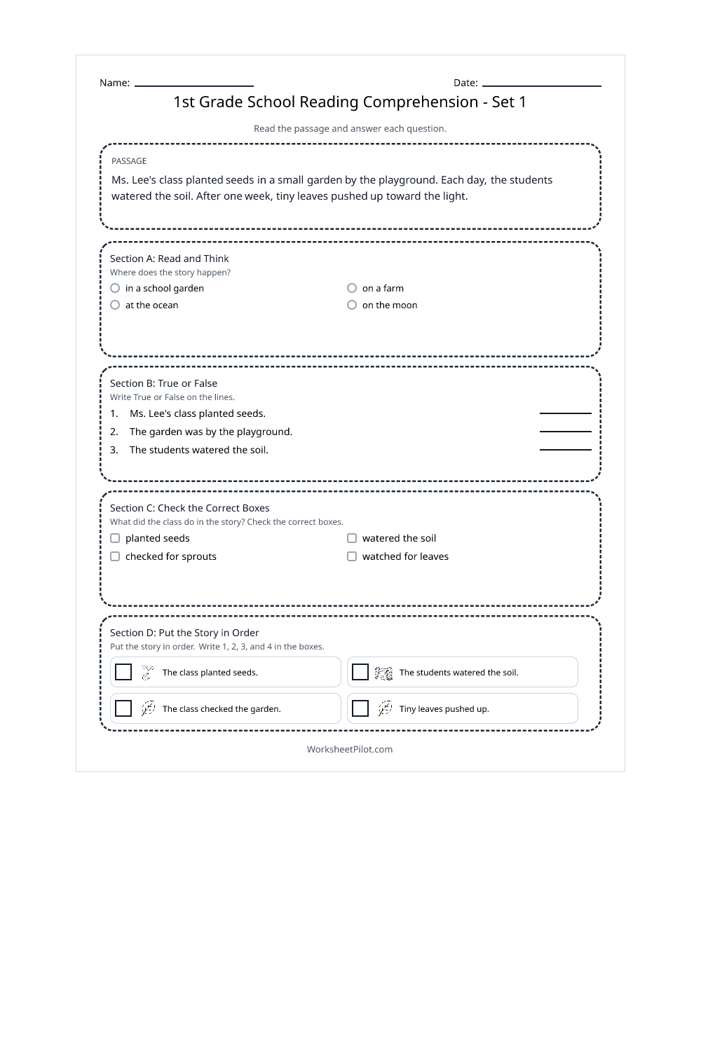 1st Grade School Reading Comprehension - Set 1 - Free Printable ...