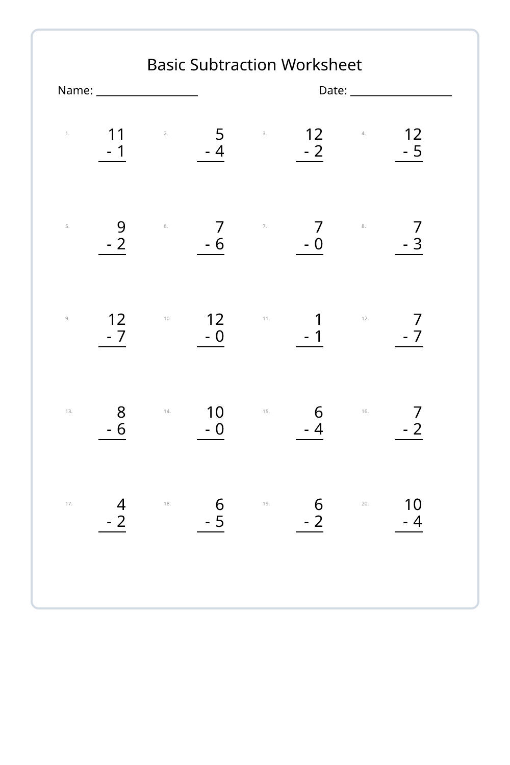 2nd Grade Basic Subtraction Worksheets Set 1 - Free Printable PDF ...